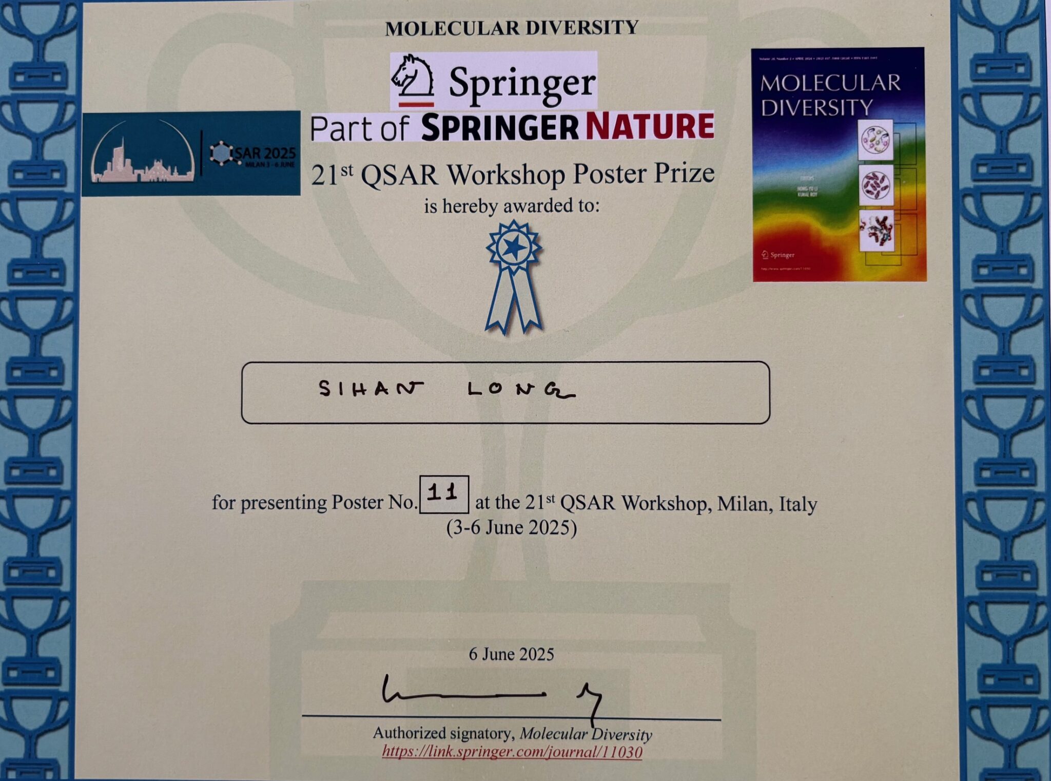 【受賞】Long Sihanさん（D2）が、21st International Workshop on Quantitative ...